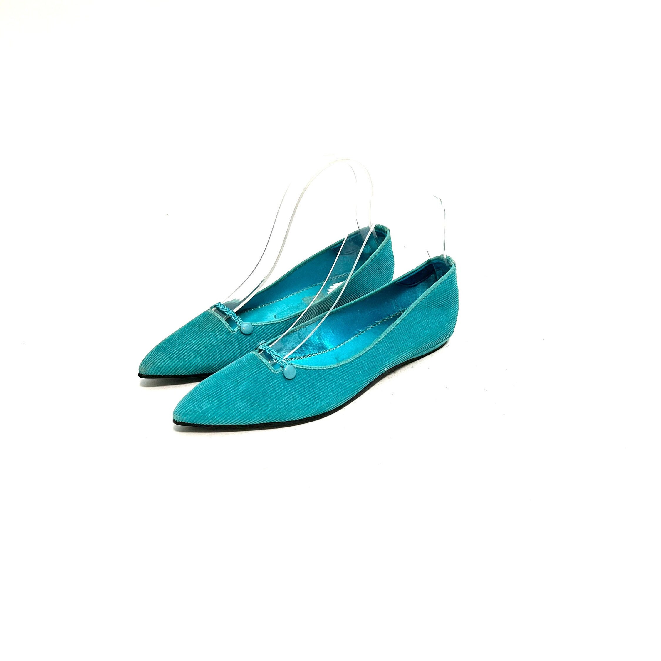 Vintage 1960s Pointed Toe Flats // Turquoise Corduroy Slip on House ...