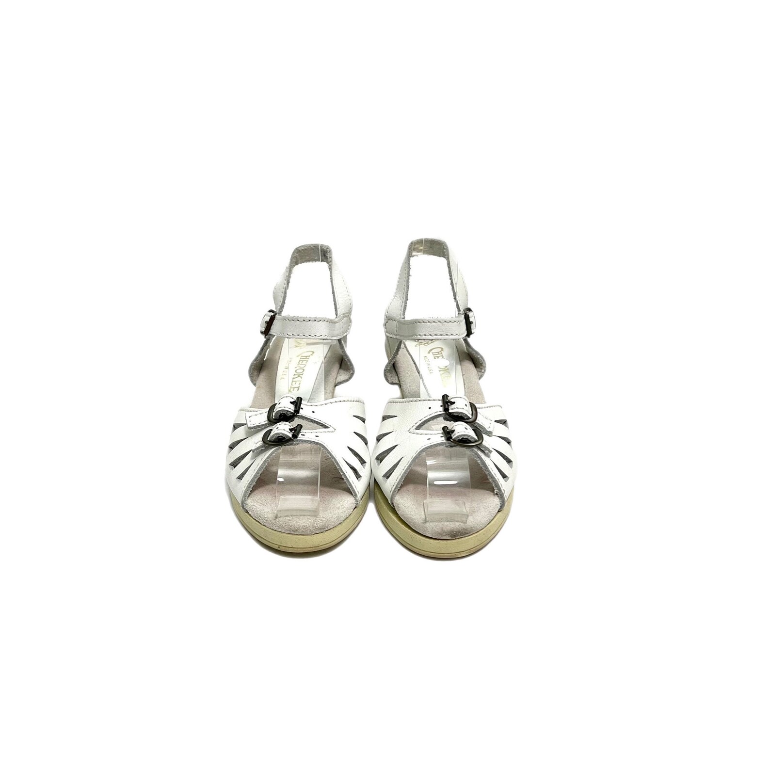 Vintage 1980s Buckle Wedge Sandals // White Leather Strappy Open Toe ...