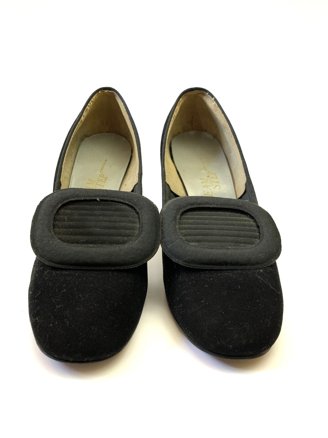 Vintage 1950s Vegan Pilgrim Heels // Black Retro Pinup Close | Etsy