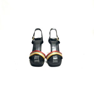 Vintage 1940s Wedge Heels // Black Satin Striped Ribbon Open Toe Pin up ...