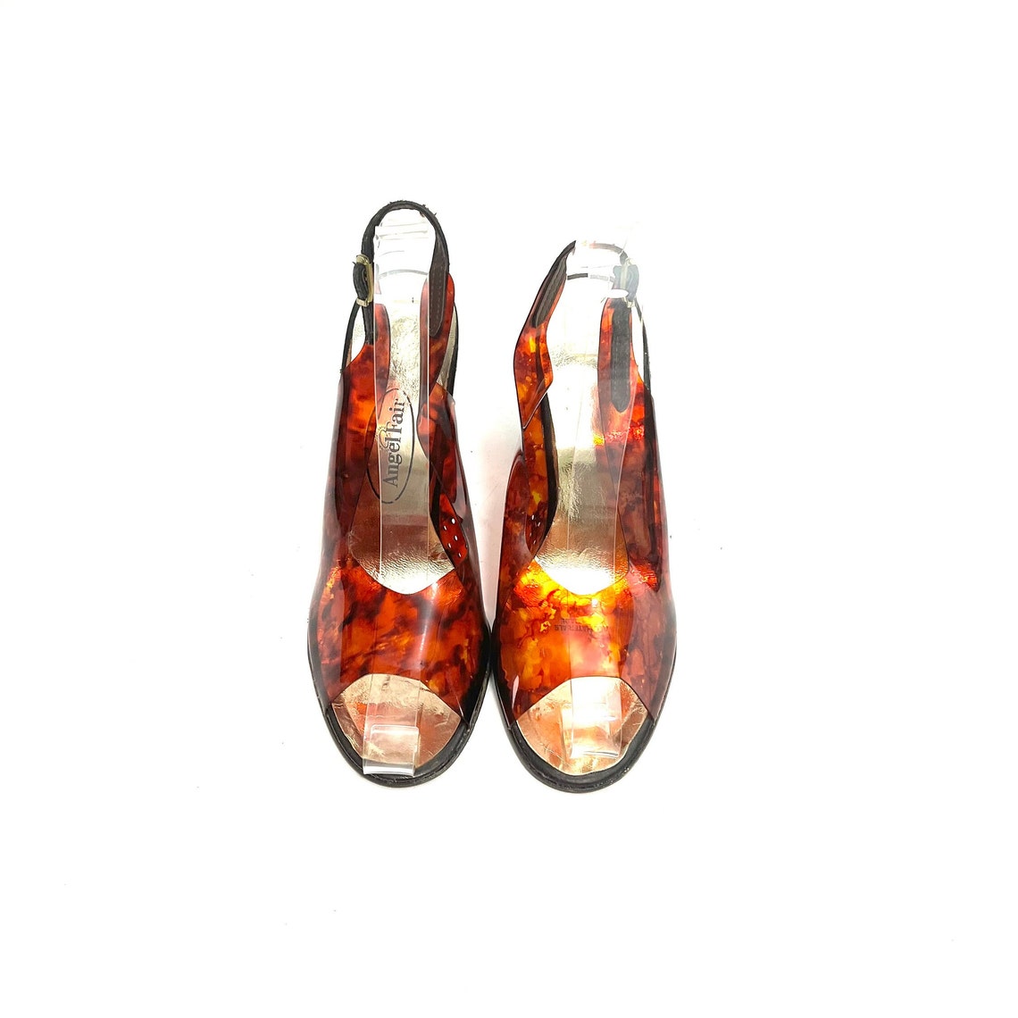 Vintage 1970s Tortoise Shell Vinyl Slingback Heels // Brown Clear ...