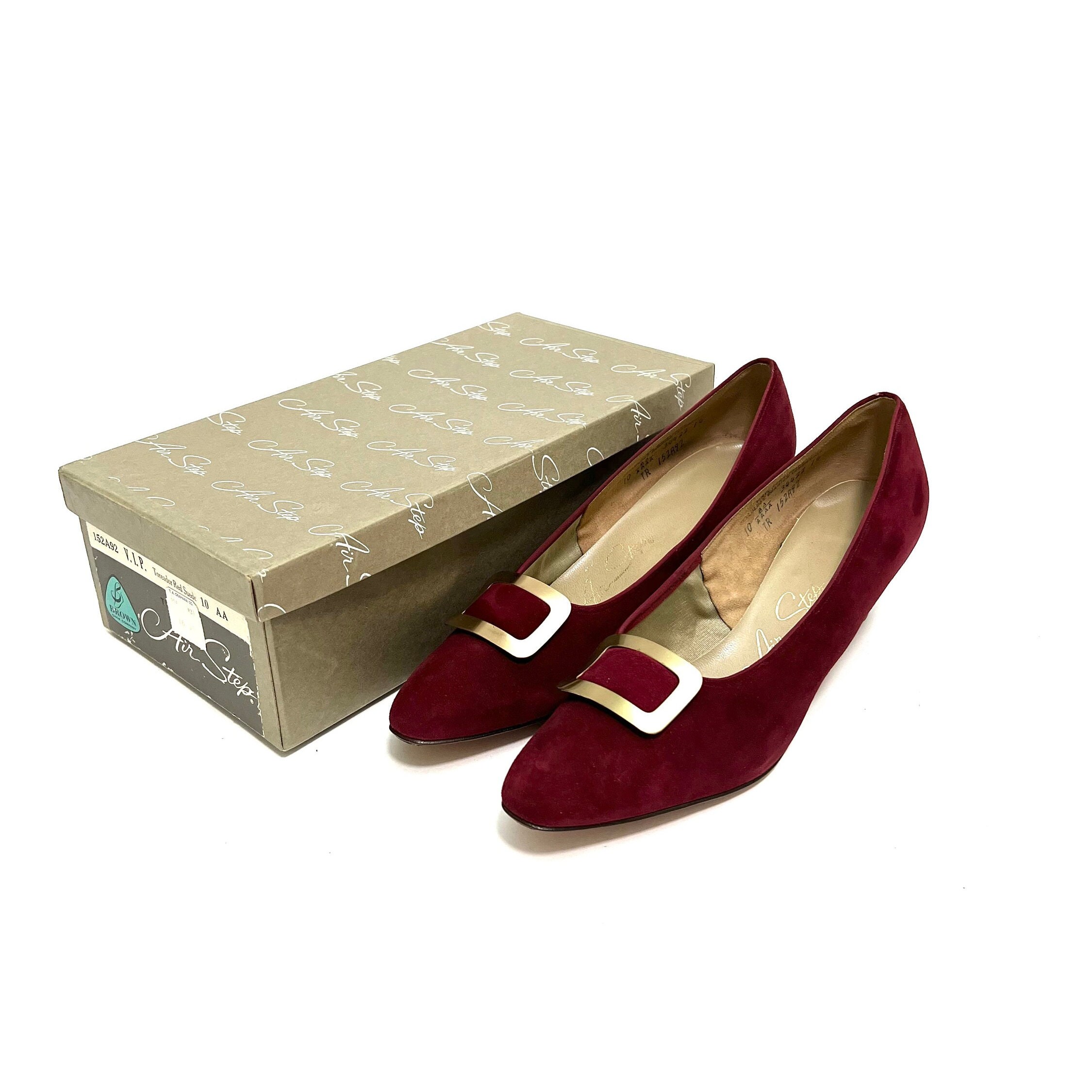 Vintage 1980s Deadstock Pilgrim Heels // Maroon Suede Slip on Buckle ...