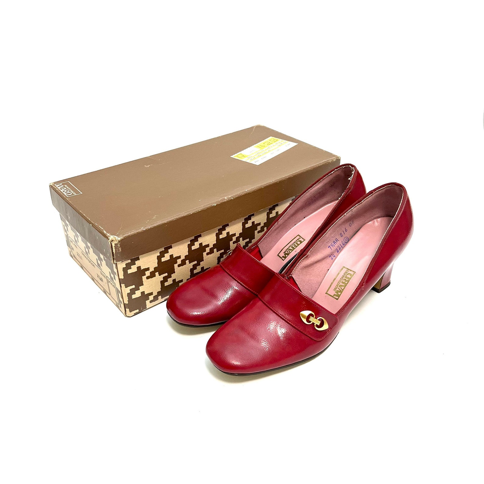 Vintage 1960s Deadstock Pilgrim Heels // Red Vegan Patent Leather Mod ...