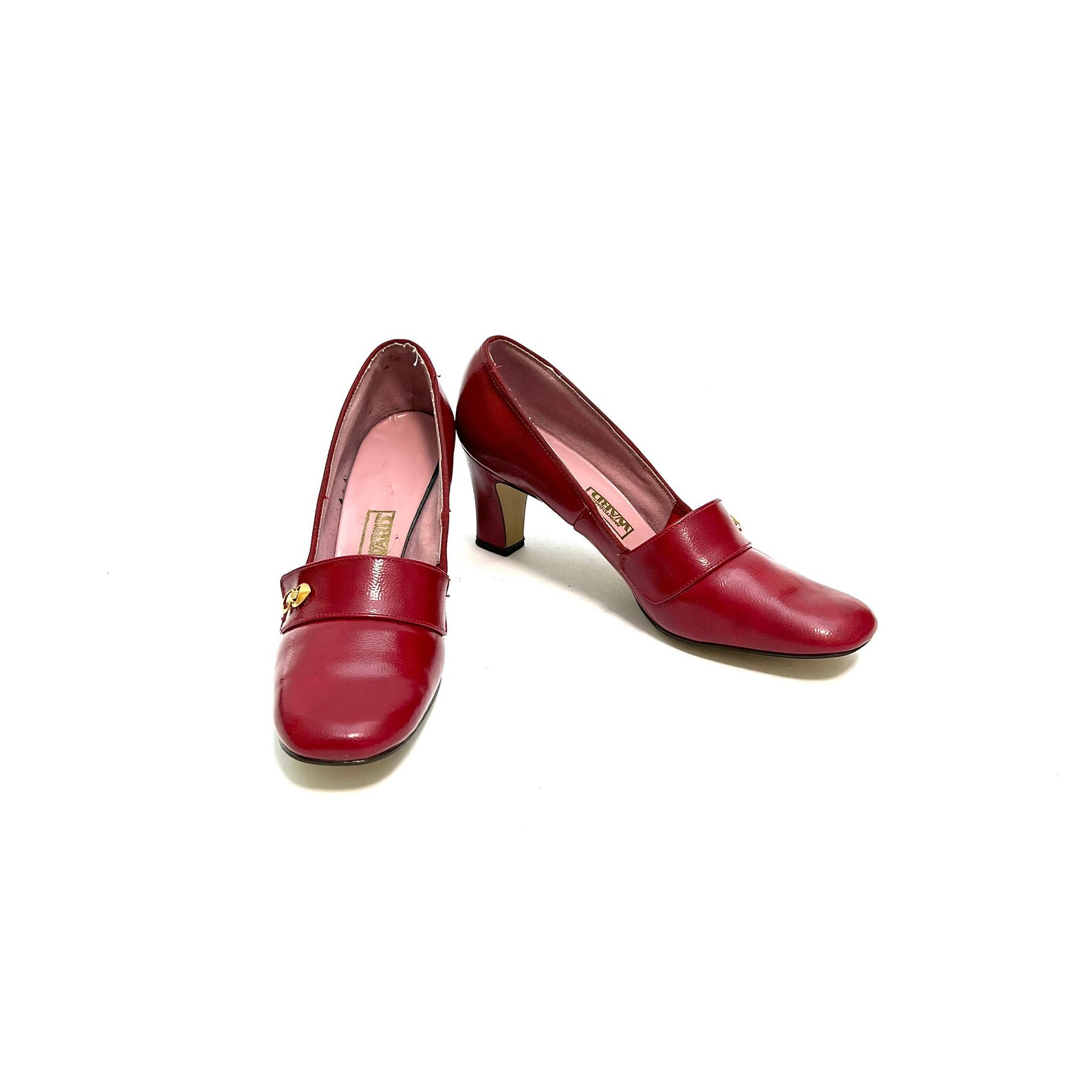 Vintage 1960s Deadstock Pilgrim Heels // Red Vegan Patent Leather Mod ...