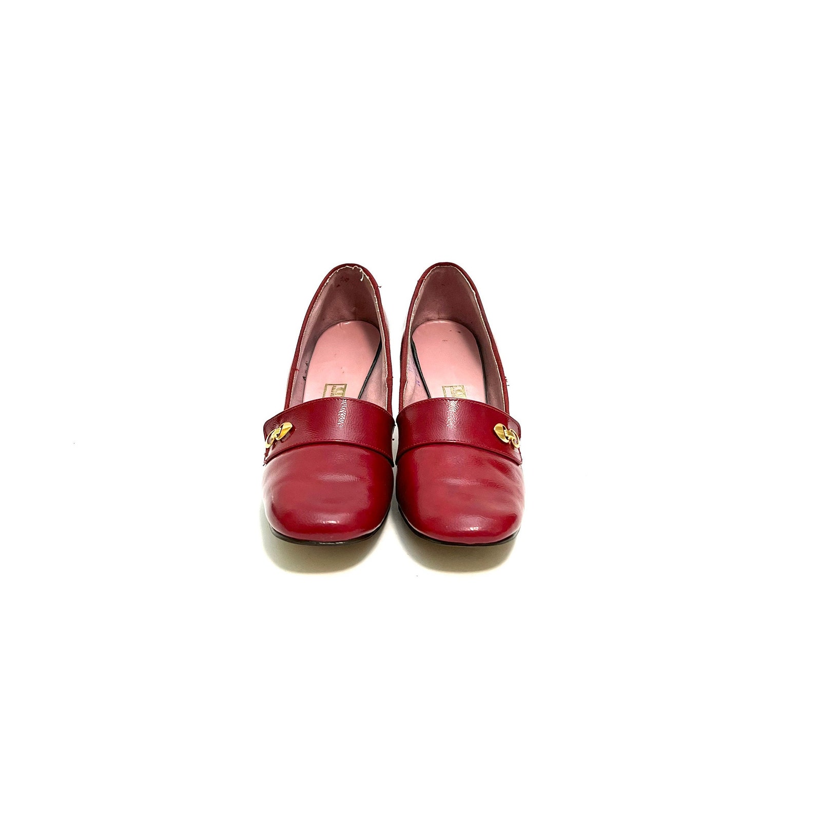 Vintage 1960s Deadstock Pilgrim Heels // Red Vegan Patent Leather Mod ...