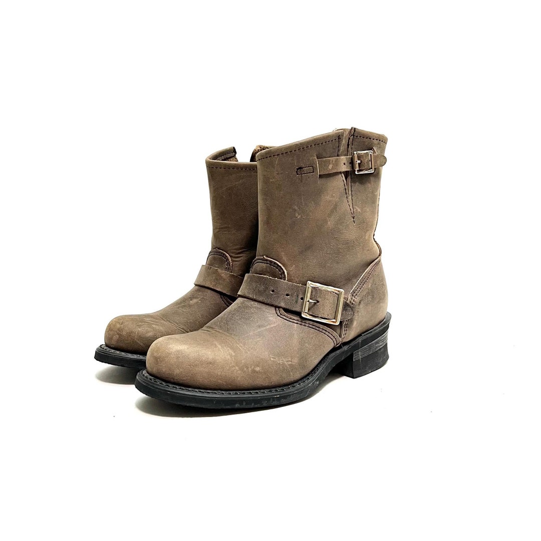 Vintage Y2K Woman's Dual Buckle Engineer Boots // Tan Nubuck Leather ...