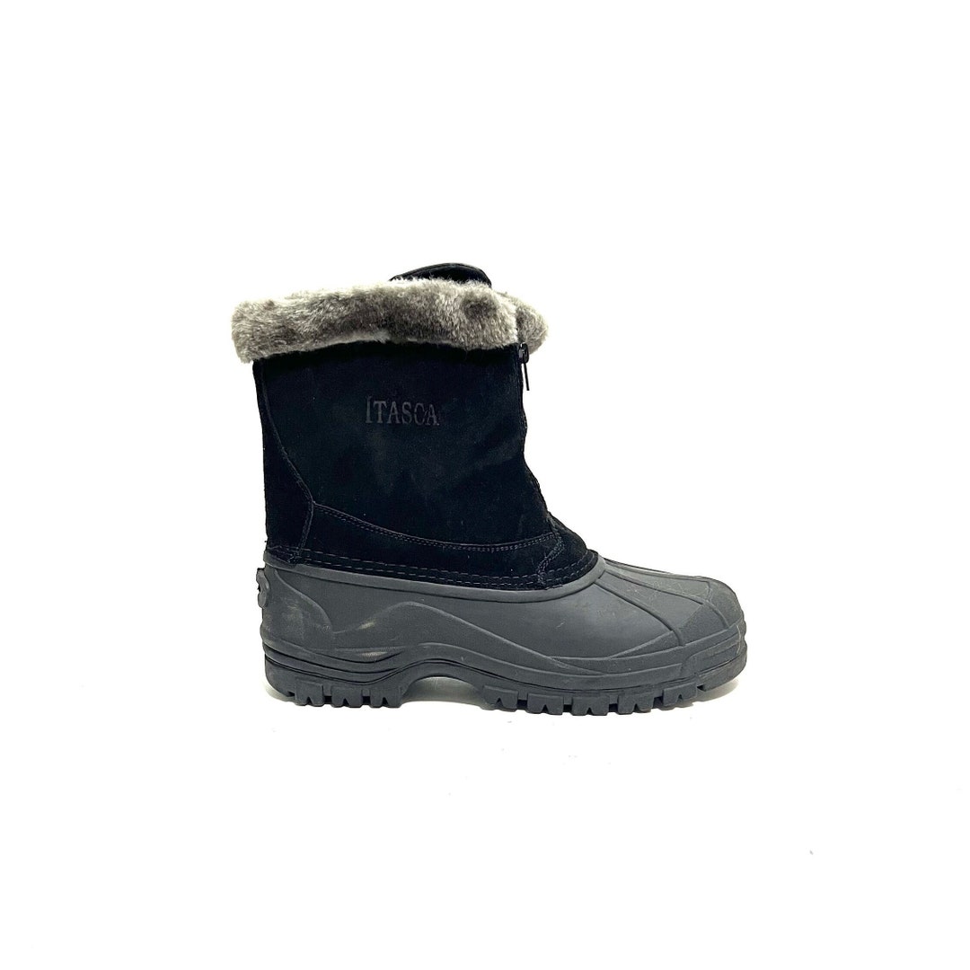 Vintage 1990s Womens Heavy Duty Winter Boots // Black Suede Faux Fur ...