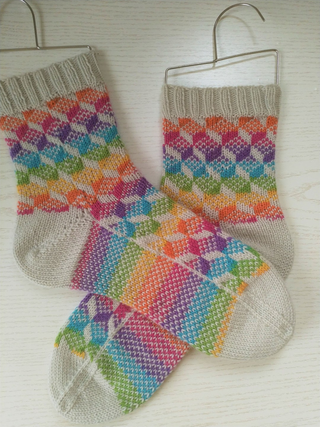 Dimensions Sock Pattern PDF Download Self Striping Colourwork Geometric ...