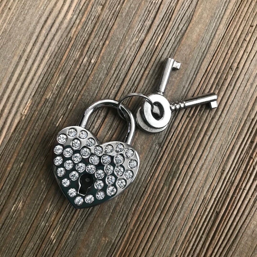Silver Heart Rhinestone Lock and Key Set – Wedding Keepsake - Etsy
