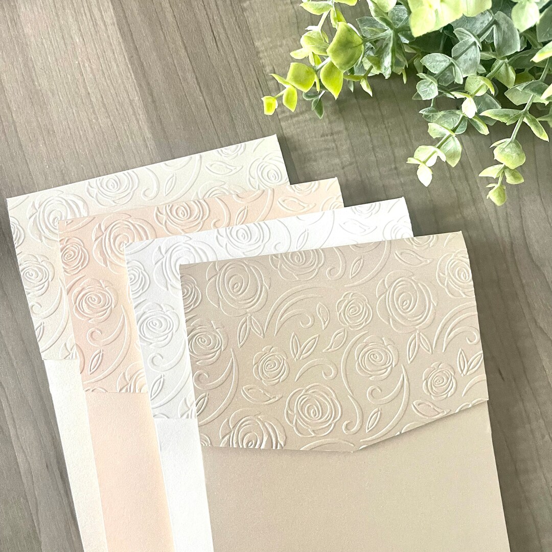 Floral Embossed Pocket Folder for Wedding Invitations Luxury Luxe Ivory ...