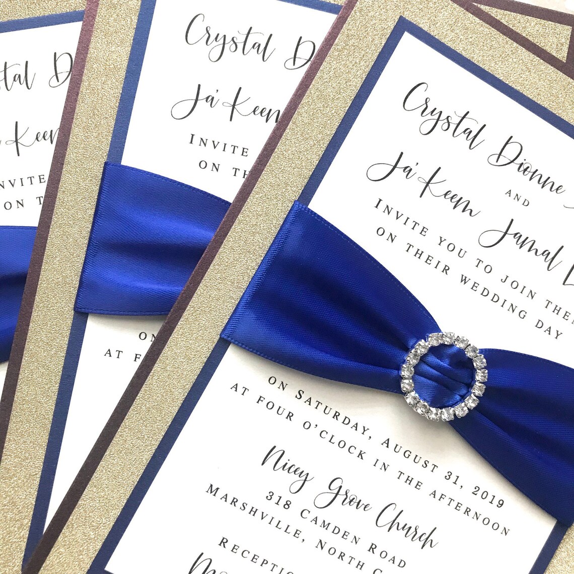 Royal Blue Invitation RHINESTONE and GLITTER Wedding | Etsy