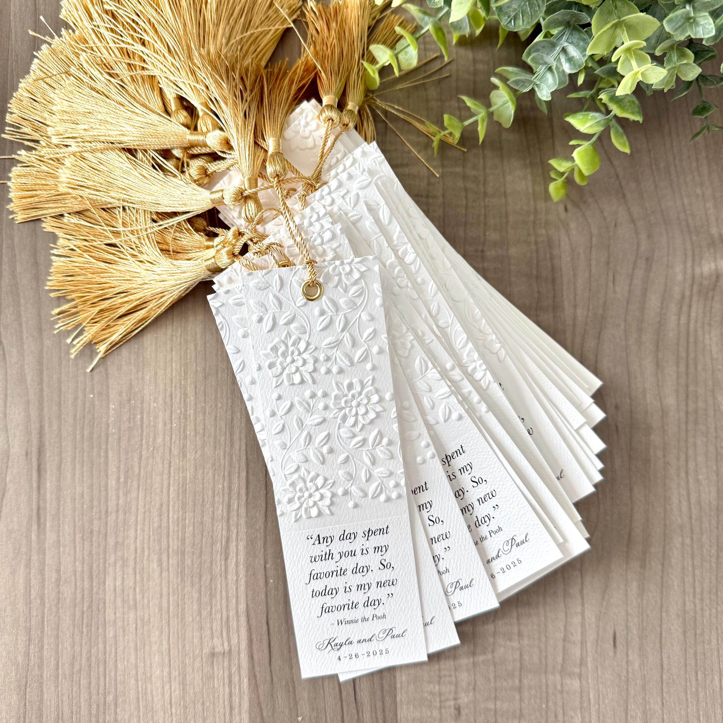 Embossed Floral Wedding Bookmark Favor – Literary Wedding - Bookmarks ...