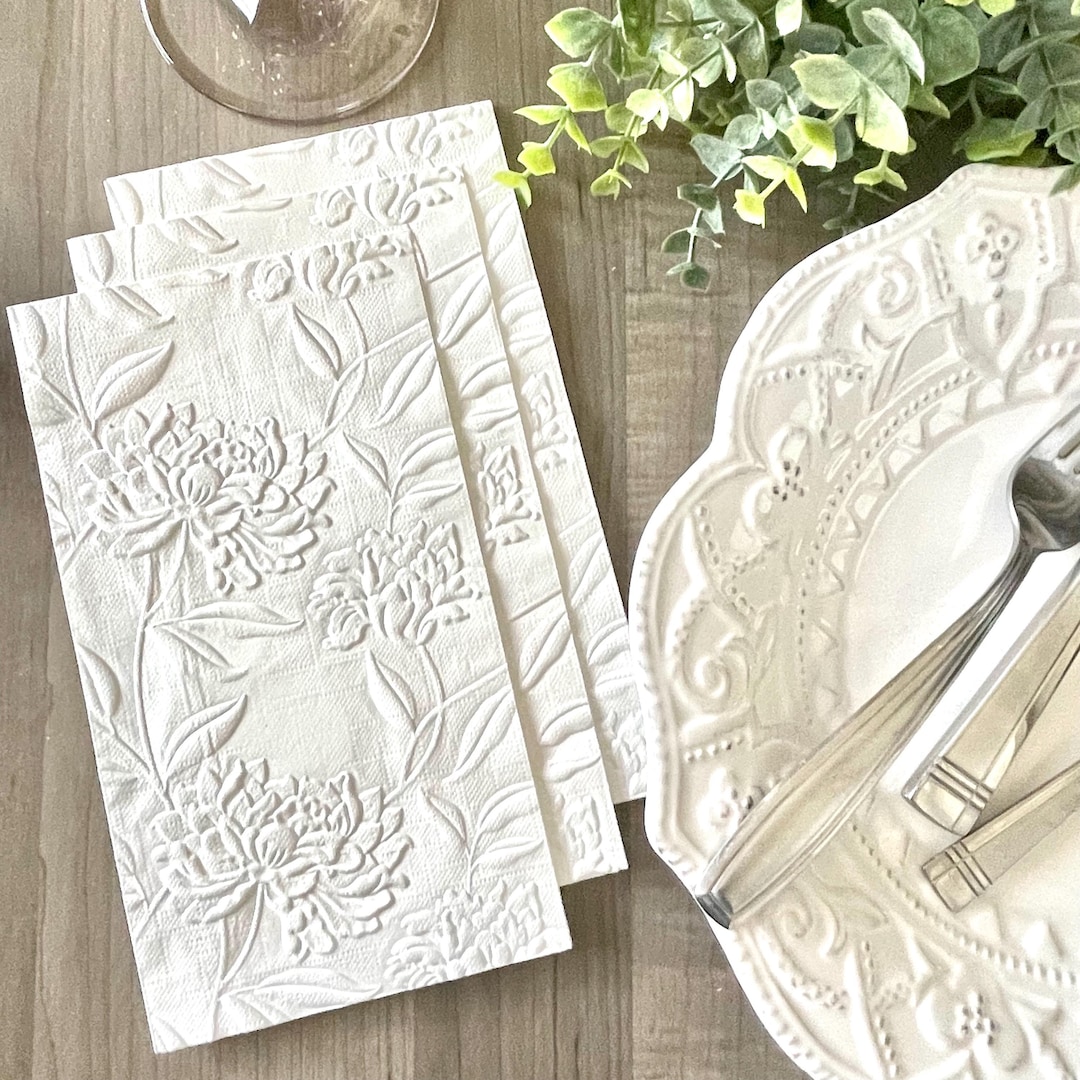 Embossed Peony Wedding Napkins - Elegant Floral White Dinner Napkin - Etsy