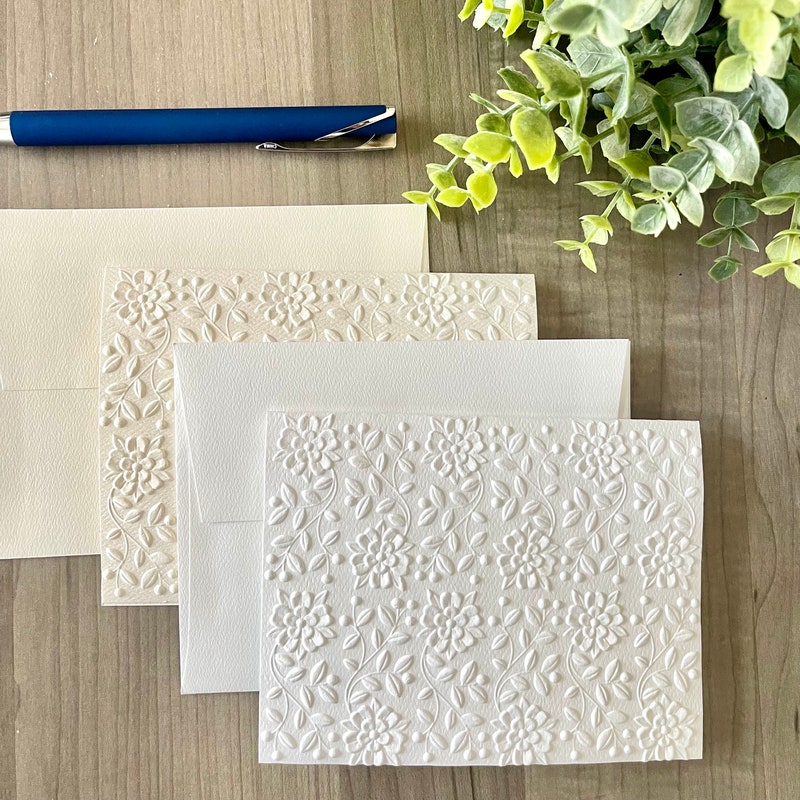 White Embossed Cards - Etsy