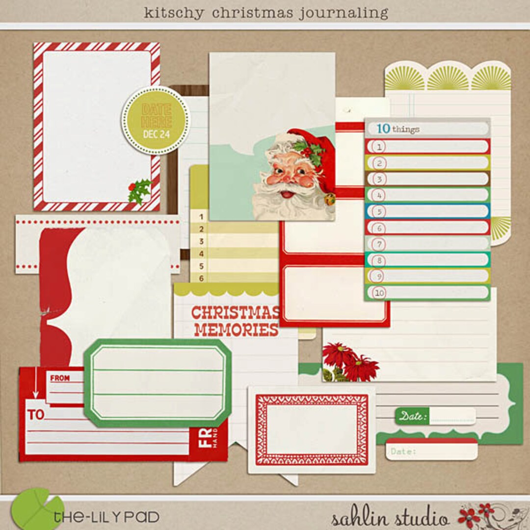 Kitschy Christmas: Journaling Blocks Digital Scrapbook Elements INSTANT ...