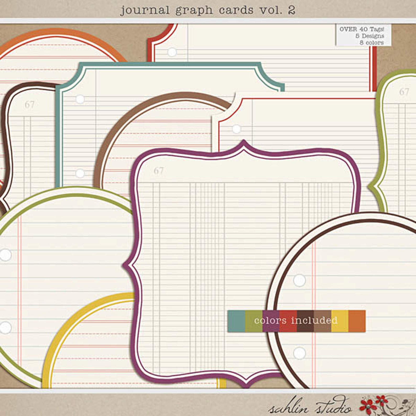 Journal Graph Cards Vol 2 Digital Scrapbooking Elements - Etsy