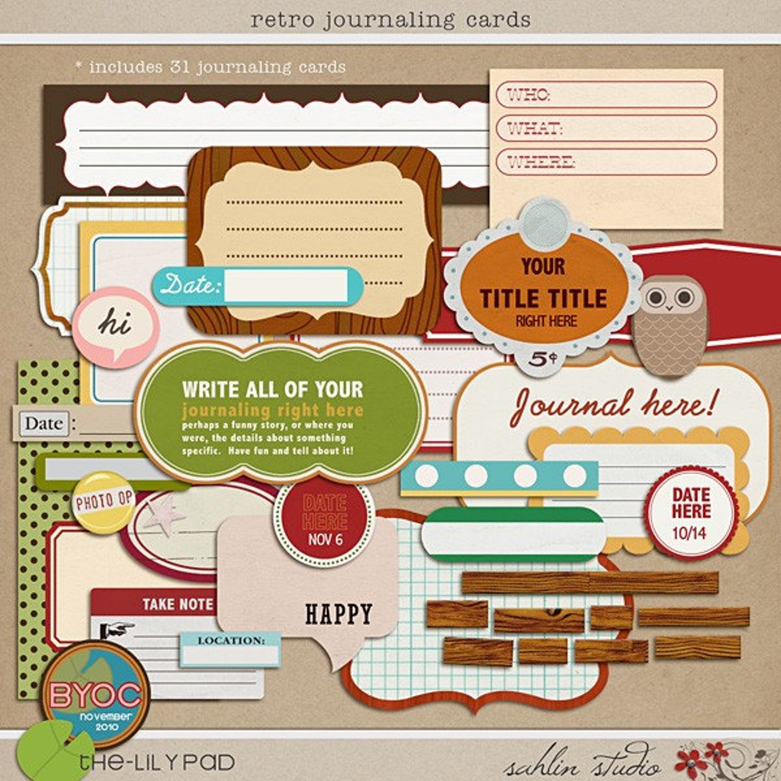 Retro Journal Cards Digital Scrapbooking Elements for - Etsy