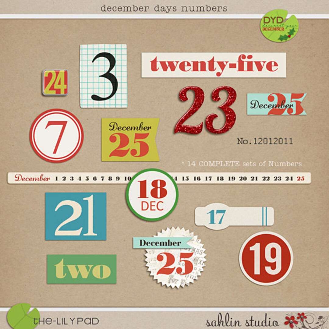 December Days Numbers Digital Scrapbooking Elements for - Etsy