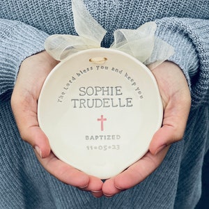 Personalized Ceramic Holy Water Baptism Bowl: Catholic Gift for Girls ...