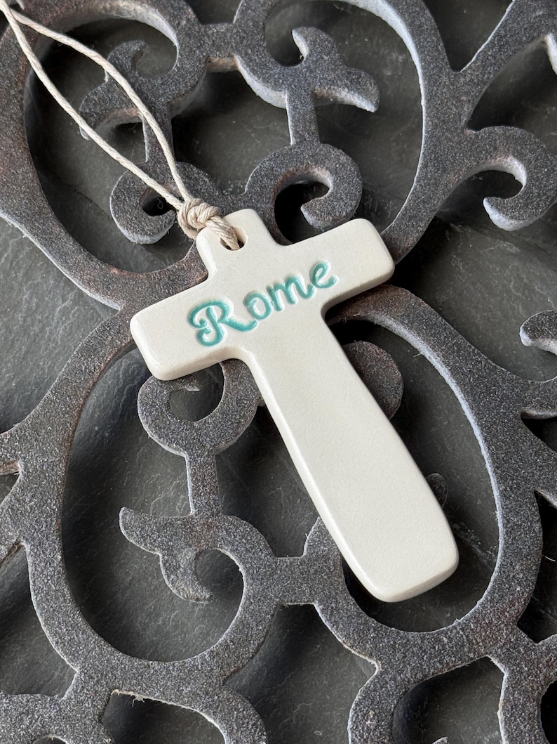 Ceramic Cross With Name, Personalized First Communion Ornament, Gift ...