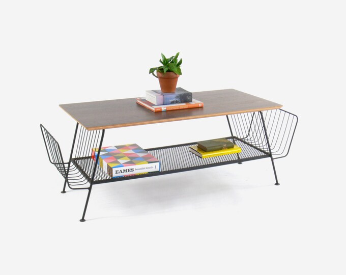 Vintage Mid Century Modern Wire Rod Coffee Table W/ Magazine Racks - Etsy