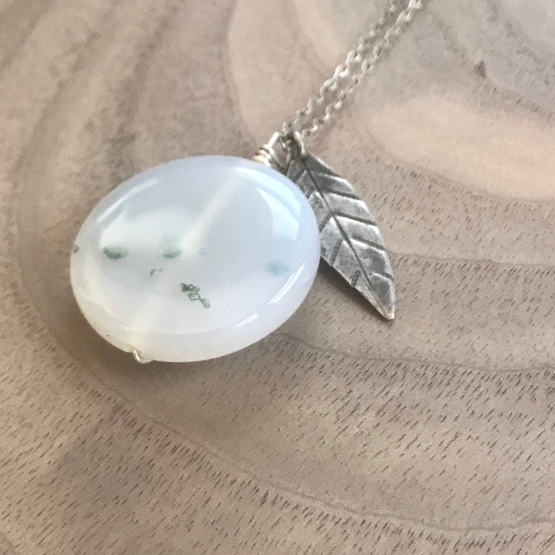 Agate & Hill Tribe Silver Leaf Pendant Necklace