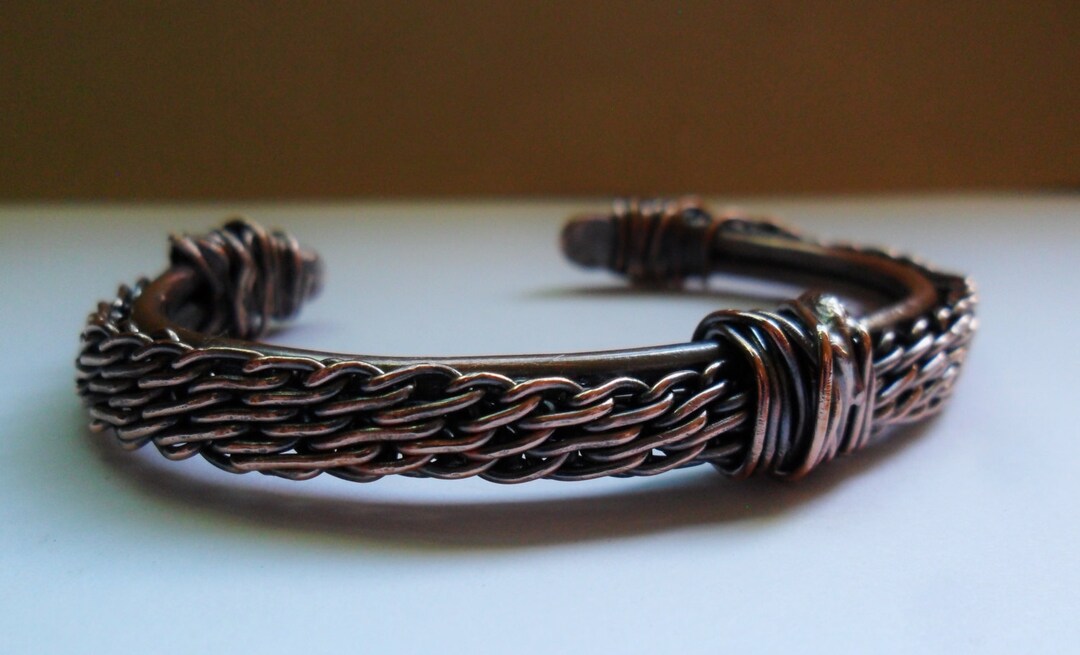 Copper Woven Braided Cuff Bracelet, Mens or Womens Copper Wire Cuff ...