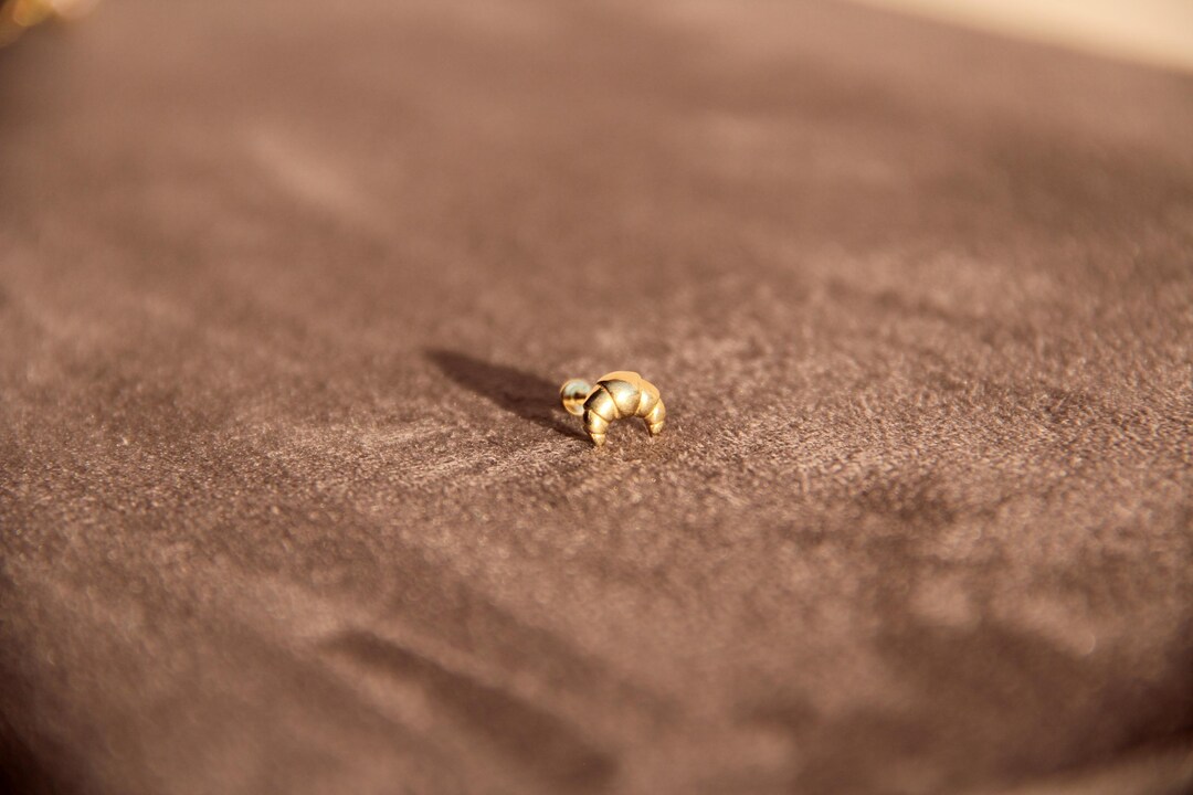 14K Solid Gold Croissant Ear Piercing, Gold Mini Cartilage Earring ...