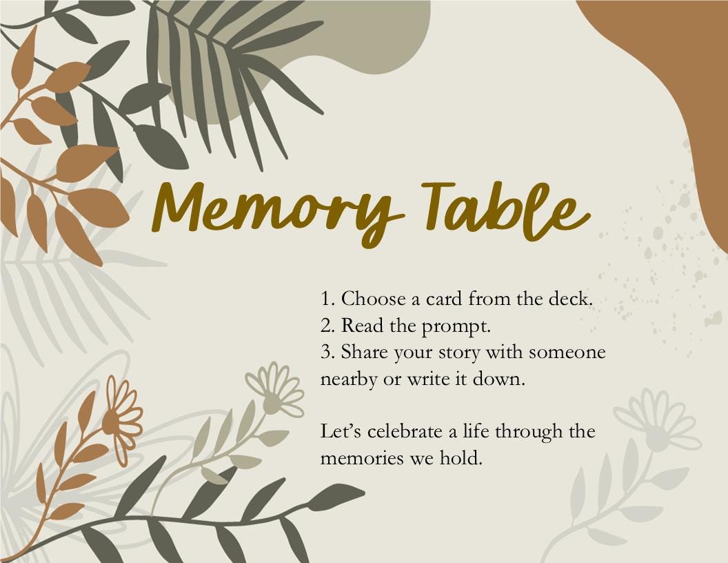 Memory Table Display Sign, Printable Funeral Sign, Share a Memory Table ...
