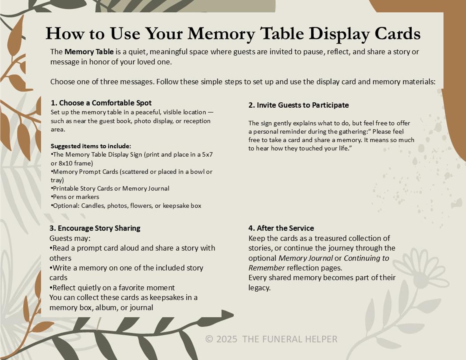 Memory Table Display Sign, Printable Funeral Sign, Share a Memory Table ...