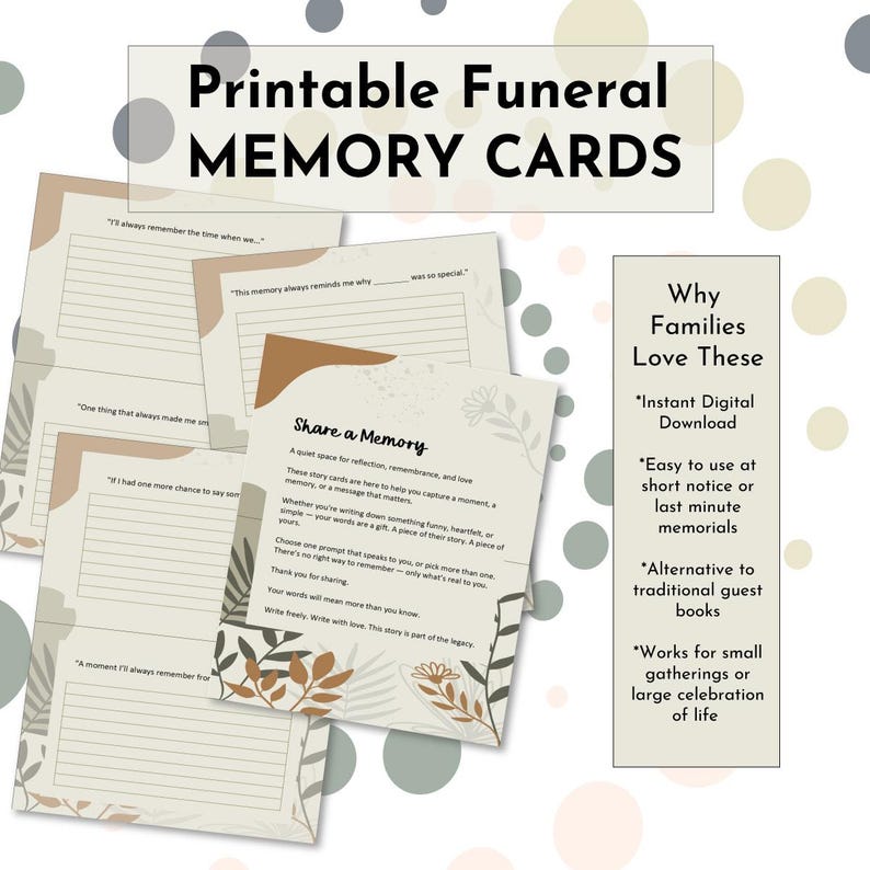 Printable Funeral Memory Cards, Share a Memory Cards, Celebration of ...