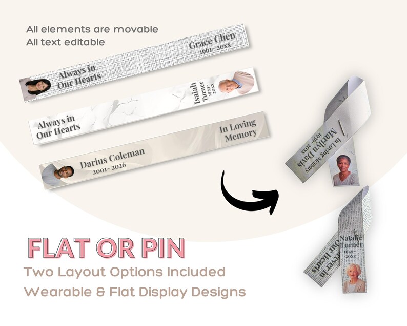 Memorial Ribbon Templates Printable | Editable Canva Funeral Keepsake ...