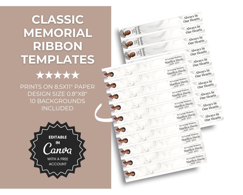 Memorial Ribbon Templates Printable | Editable Canva Funeral Keepsake ...