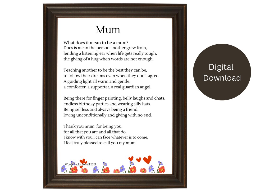 Mum, Digital Download, A4 Poem, Poetry Print,gift for Mums, Birthday ...