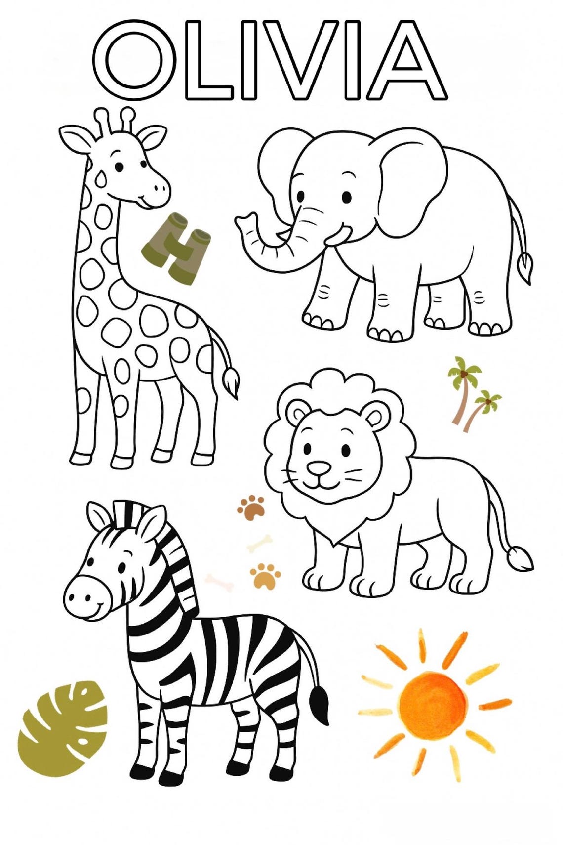 Safari Animal Colouring Sheet - Personalisation Available - Etsy