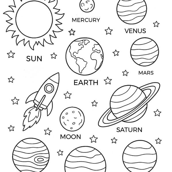 Kids Moon Coloring Pages - Etsy