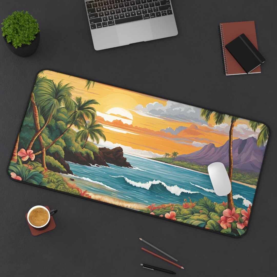 Hawaiian Ocean Landscape Desk Mat Tropical Beach Nature Scene Office ...