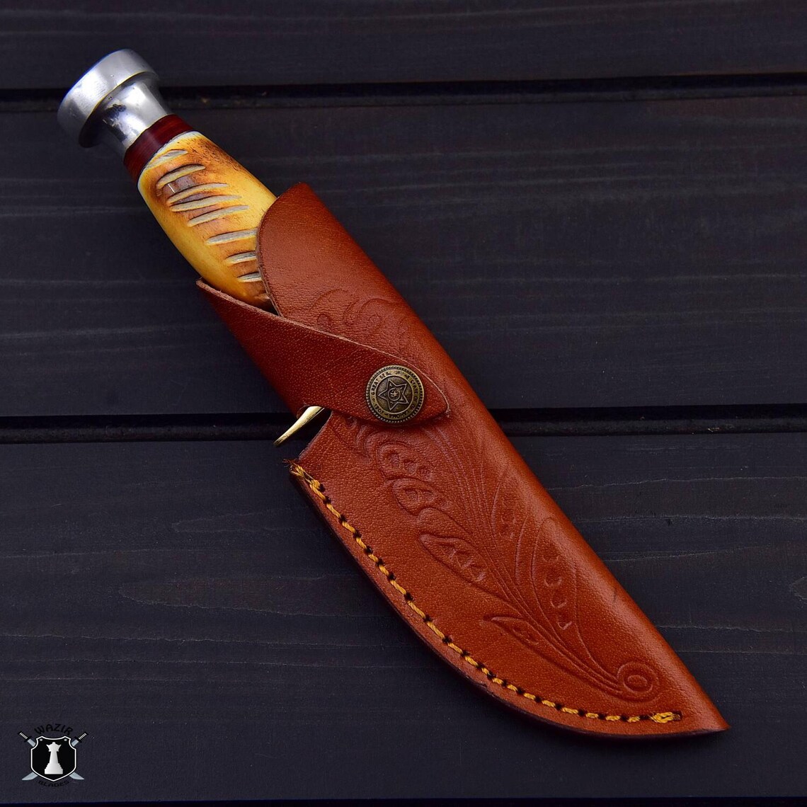 Custom Handmade Hunting Skinner Knife Bone Handle With FREE Leather ...