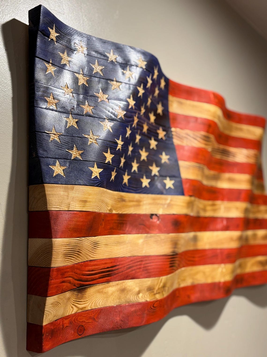 Hand Carved Wooden Wavy American Flag - Etsy