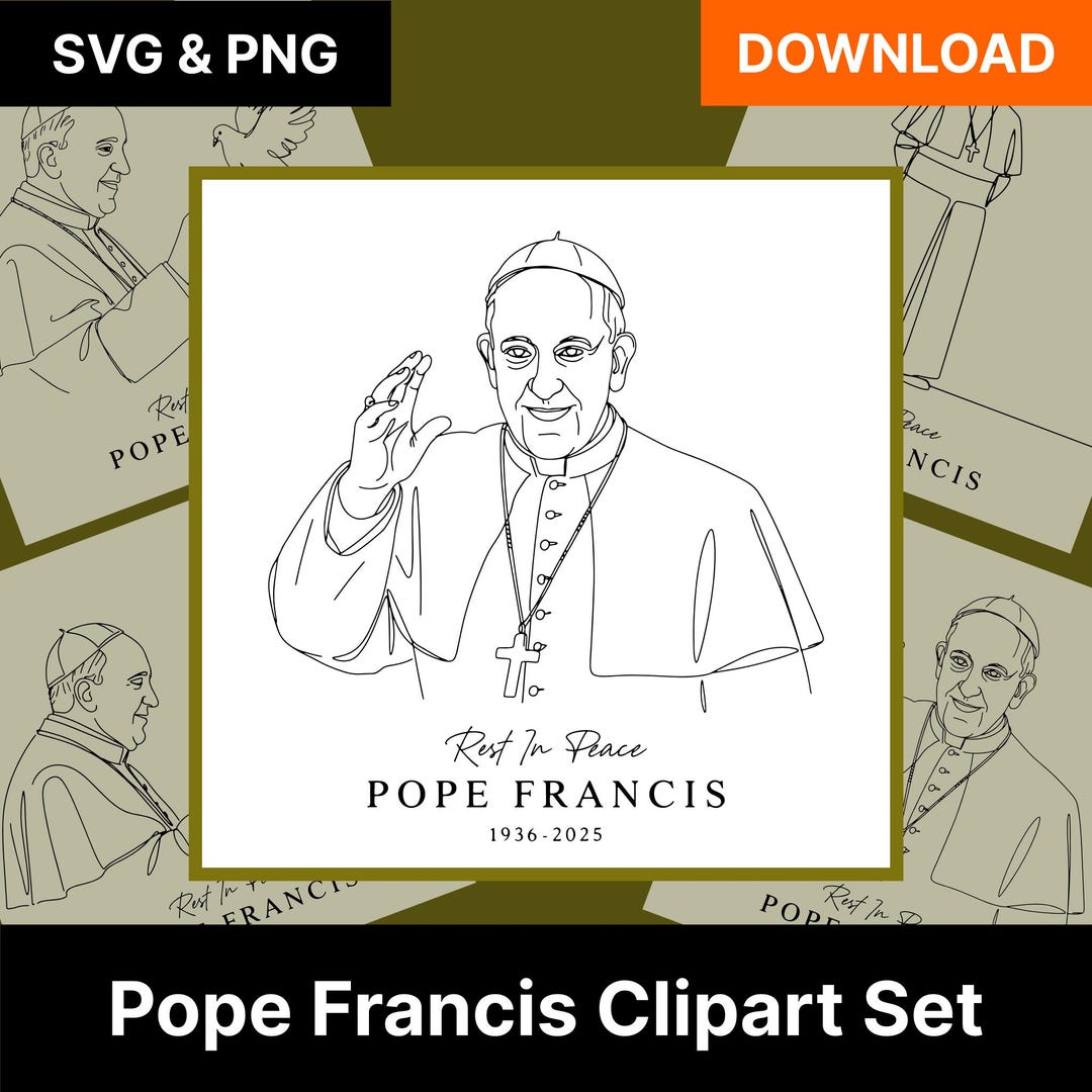 Pope Francis Clipart Set PNG & SVG Bundle, Catholic Line Art ...
