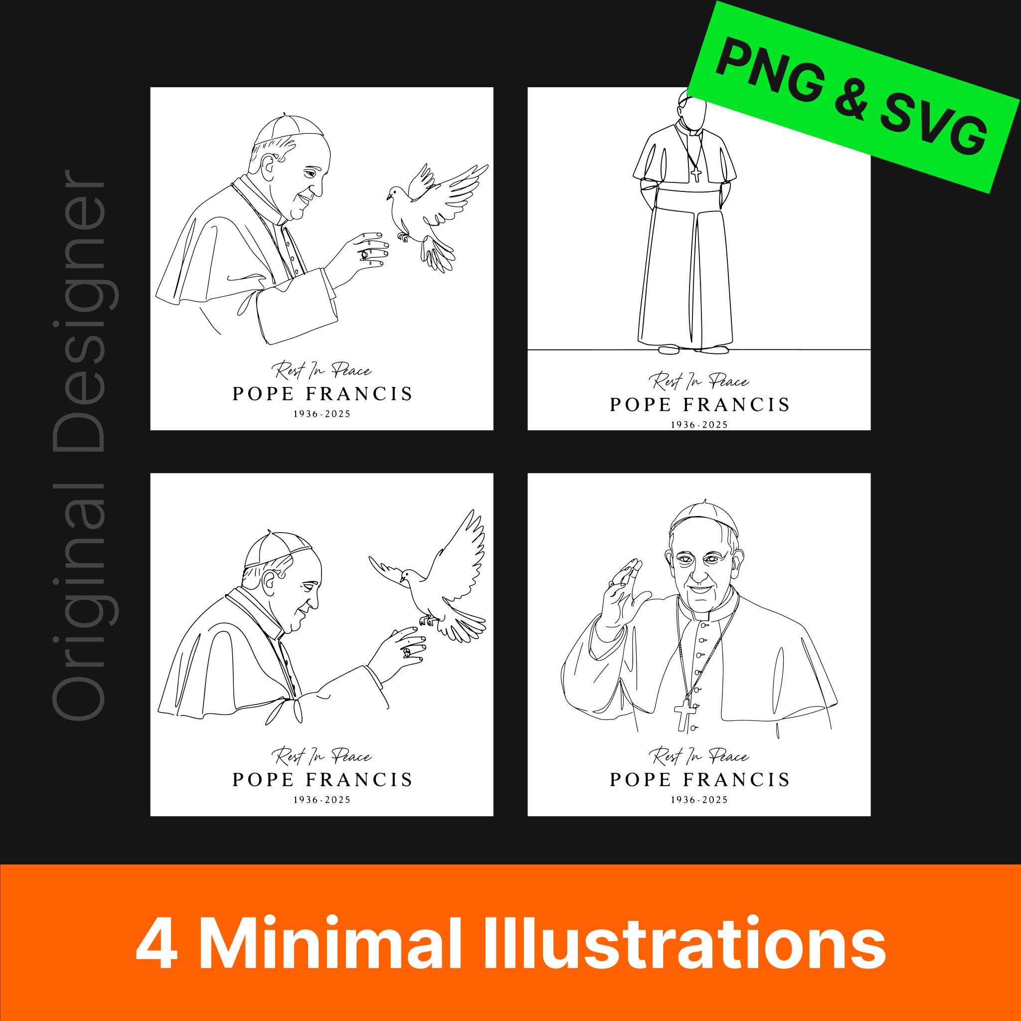 Pope Francis Clipart Set PNG & SVG Bundle, Catholic Line Art ...