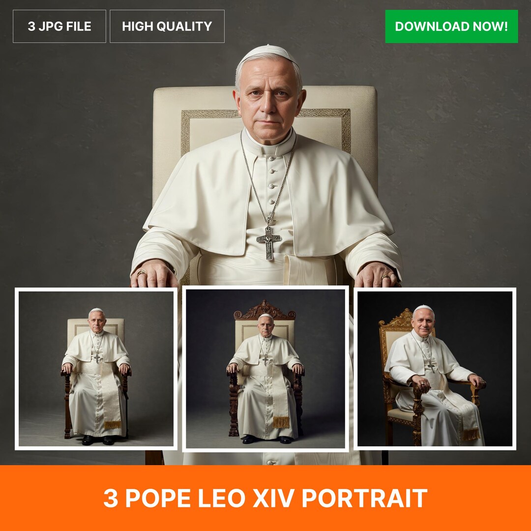 Pope Leo XIV Portrait Bundle JPG for Church Wall Decor & Religious Gift ...