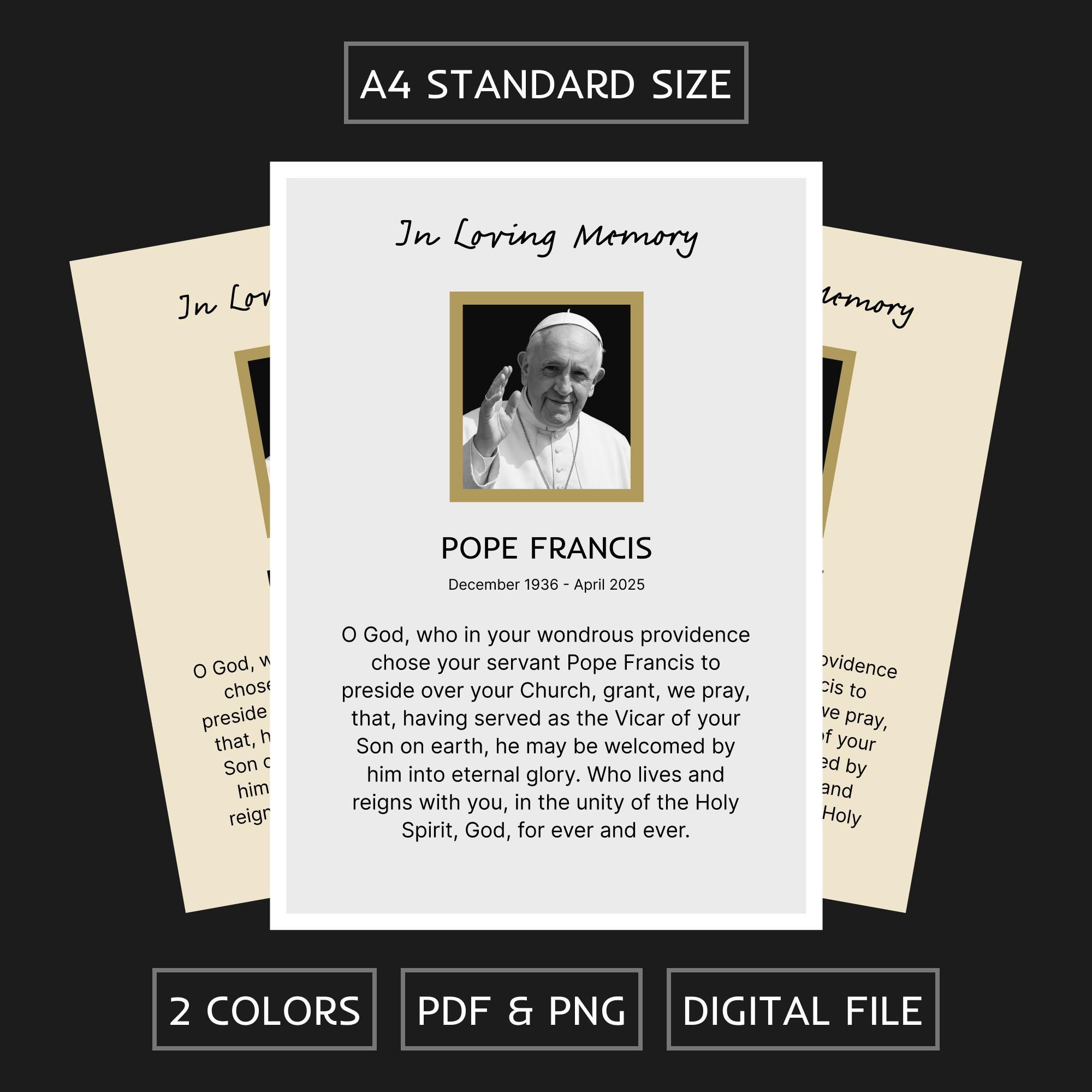 Pope Francis Memorial Card PNG & PDF | Ready for Print | Digital File ...