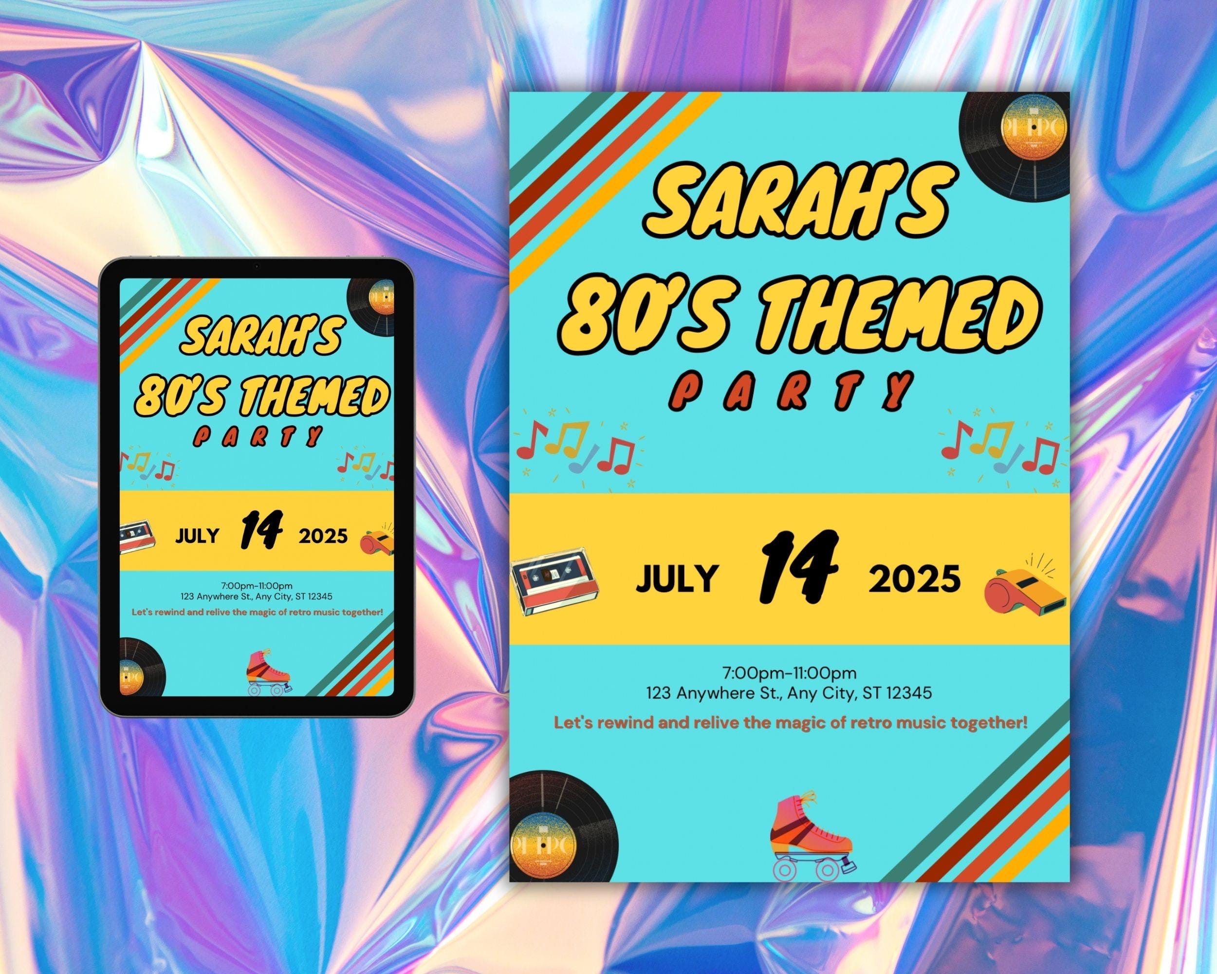 80s Party Invitation | Digital Retro Party Invite | Editable Canva ...