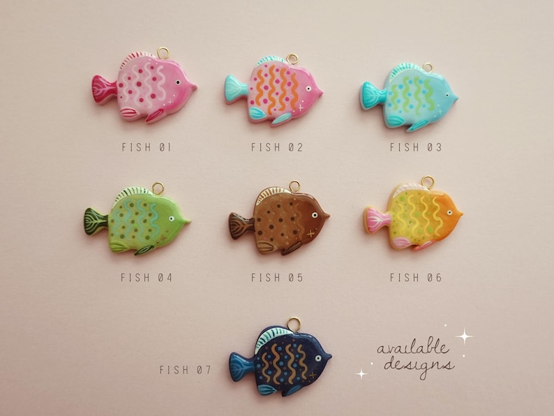 Hand-painted Clay Summer CHARMS Only, for Necklace or Earrings | Fish ...