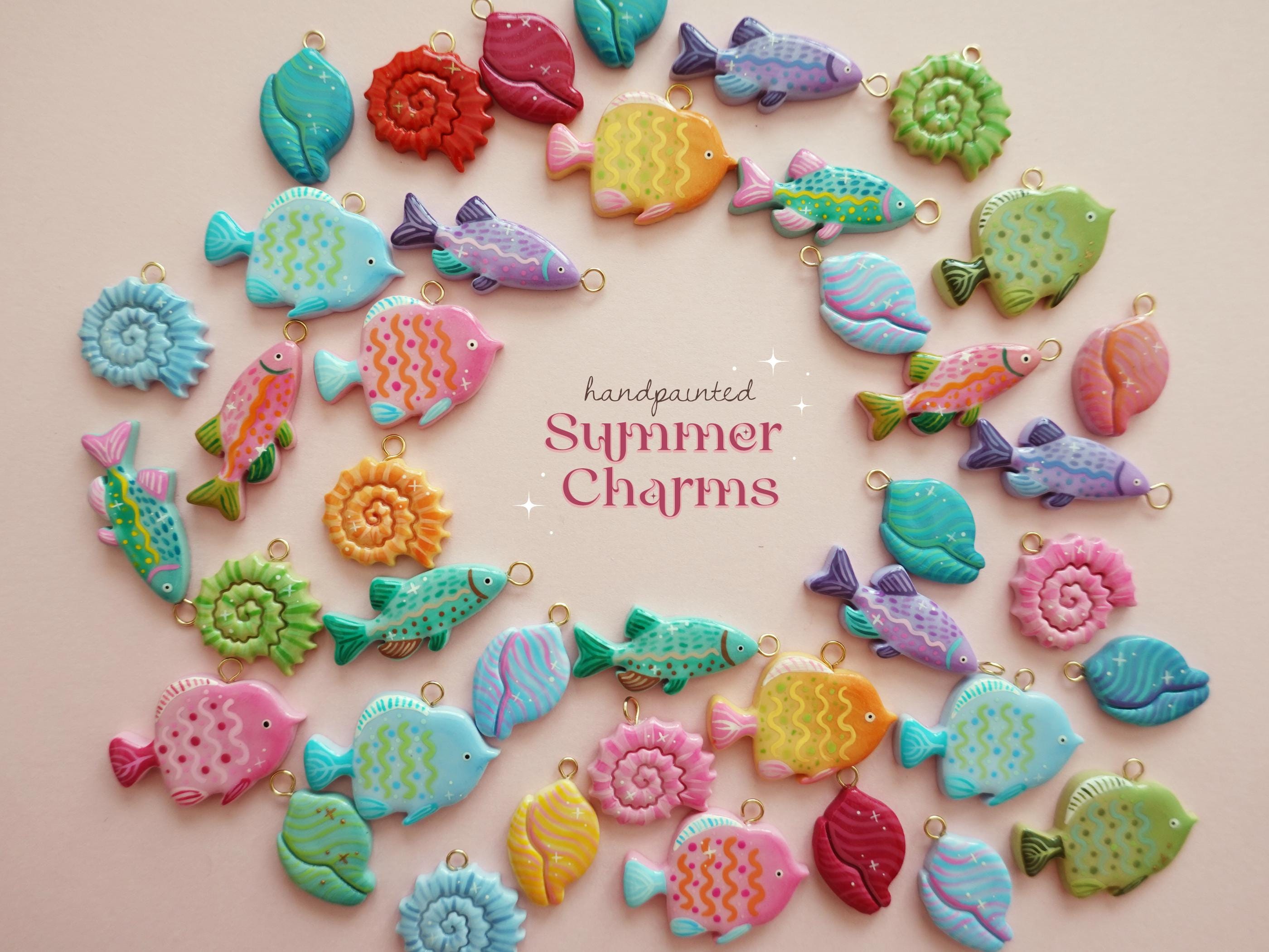 Hand-painted Clay Summer CHARMS Only, for Necklace or Earrings | Fish ...
