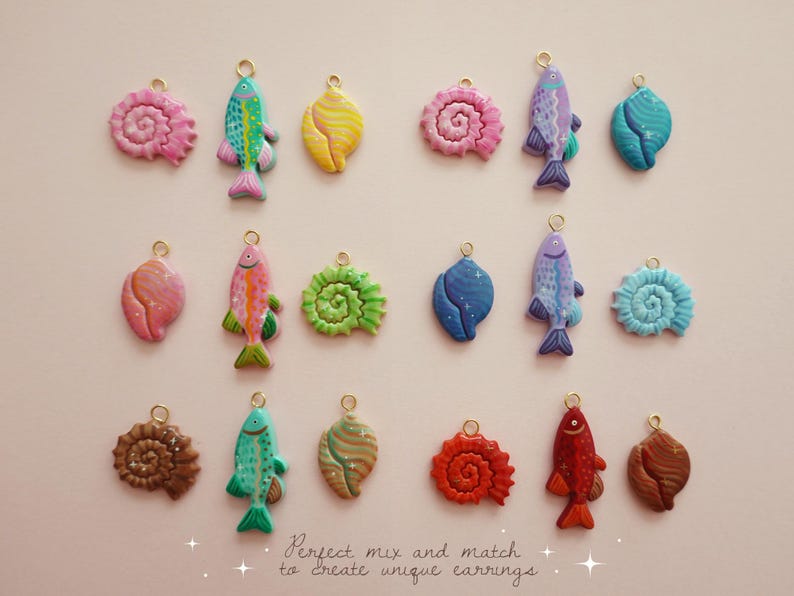 Hand-painted Clay Summer CHARMS Only, for Necklace or Earrings | Fish ...
