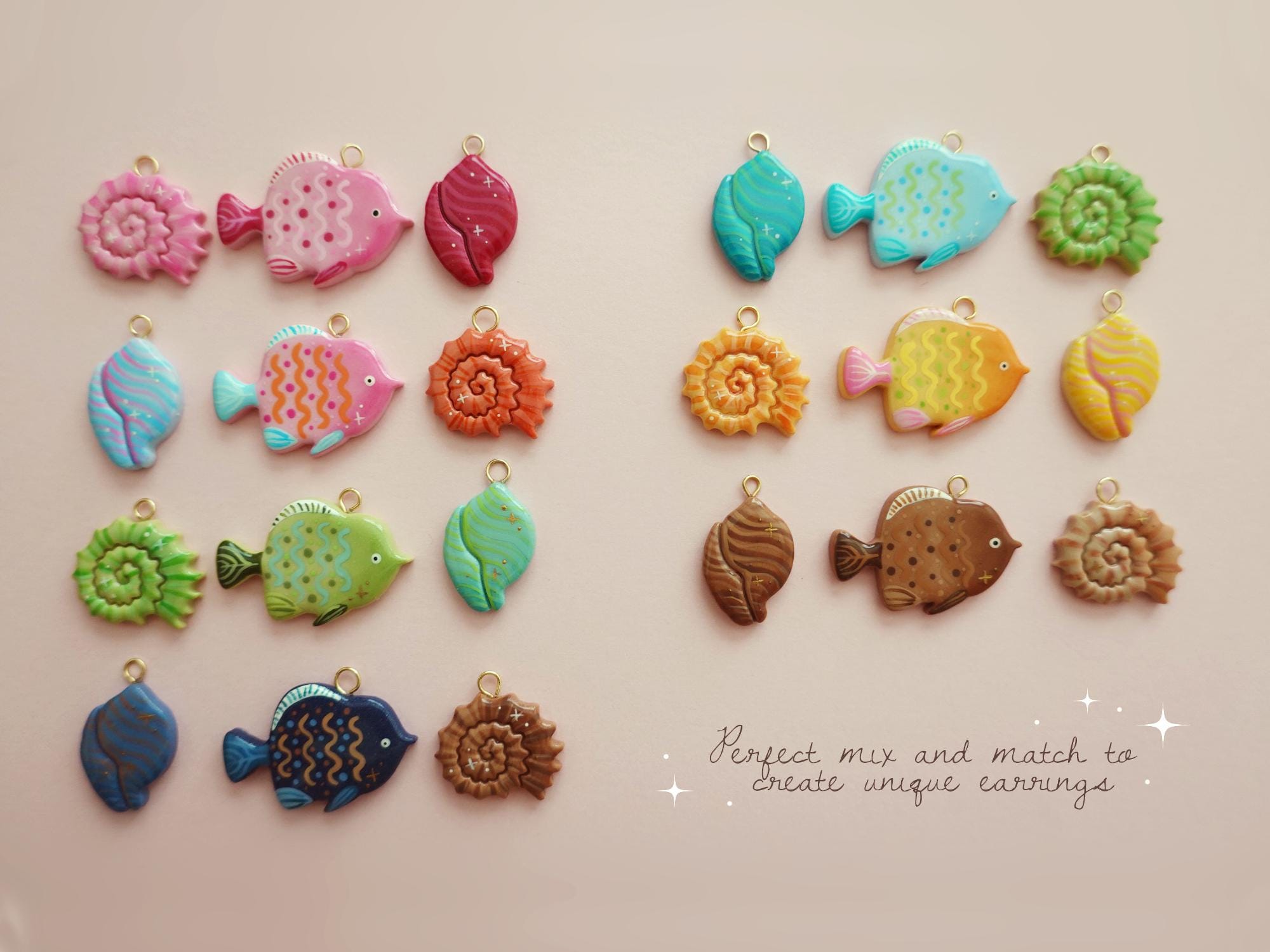 Hand-painted Clay Summer CHARMS Only, for Necklace or Earrings | Fish ...