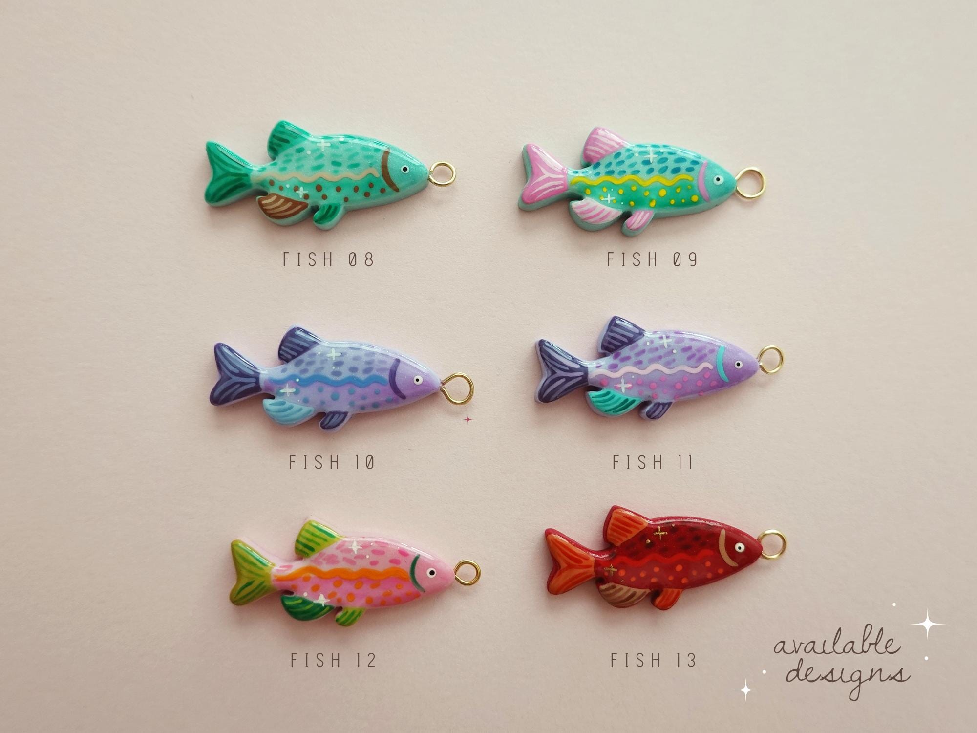 Hand-painted Clay Summer CHARMS Only, for Necklace or Earrings | Fish ...