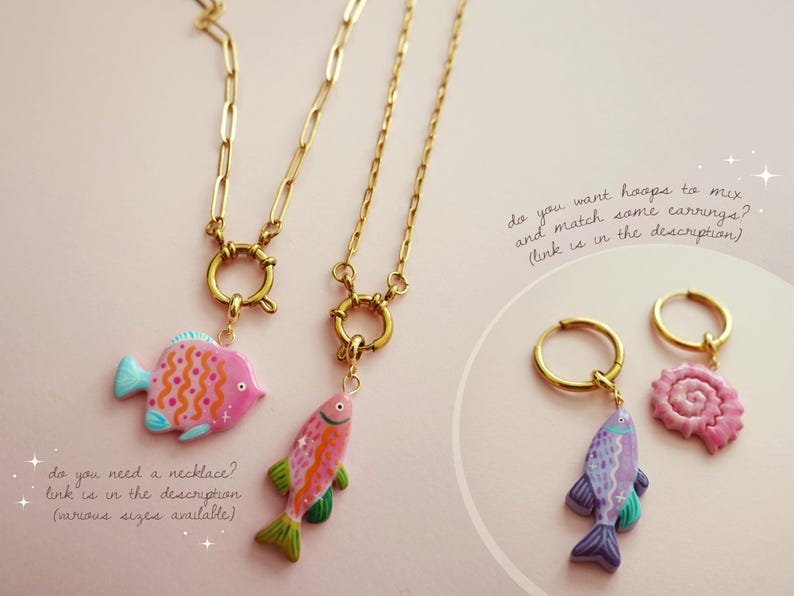 Hand-painted Clay Summer CHARMS Only, for Necklace or Earrings | Fish ...
